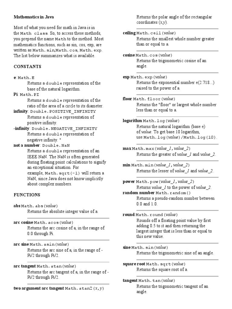 Mathematics On Java | PDF | Data Type | Integer (Computer Science)
