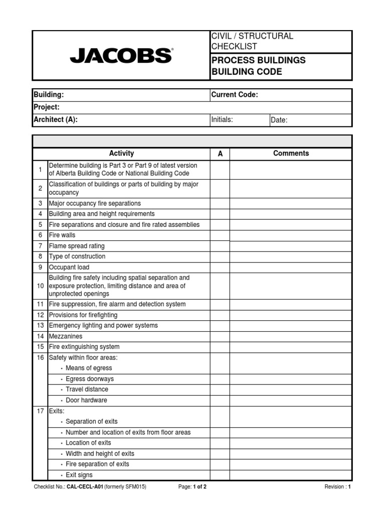 CAL-CECL-A01 Process Buildings Building Code Checklist PDF | PDF ...