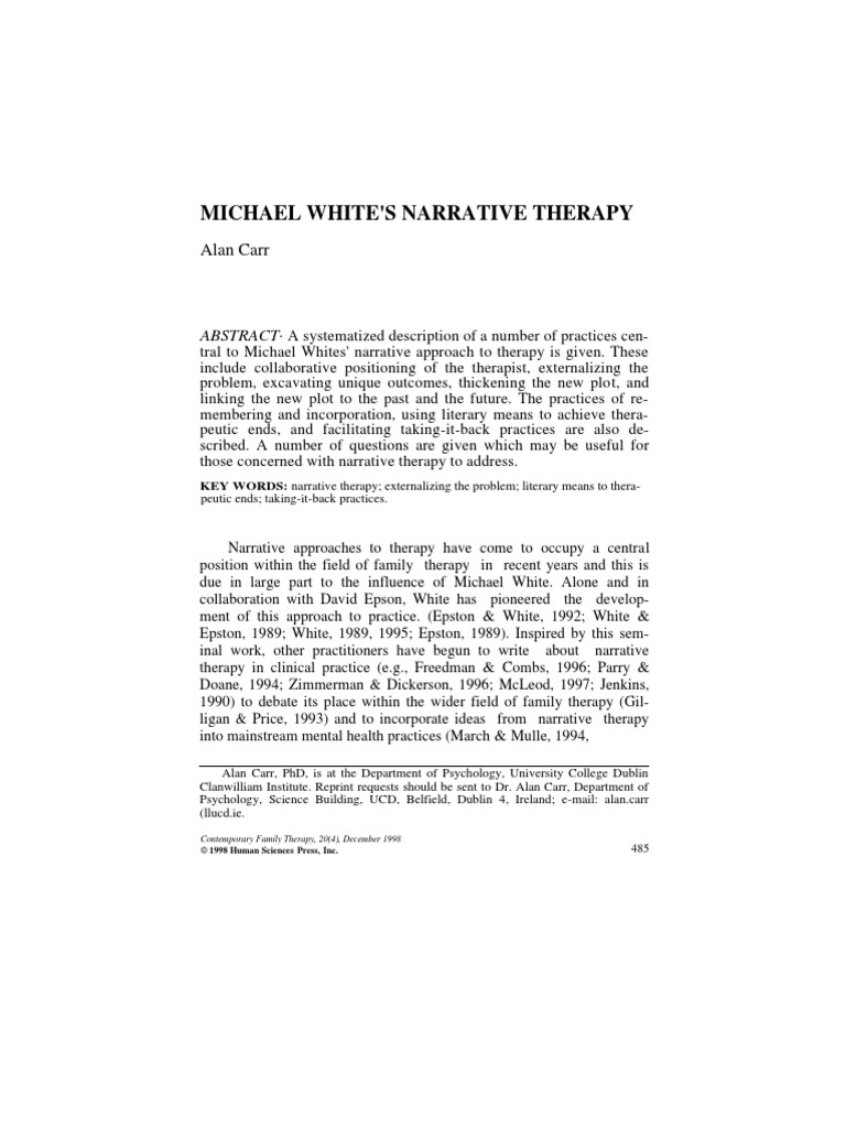 Michael White'S Narrative Therapy: Alan Carr | PDF | Psychotherapy ...