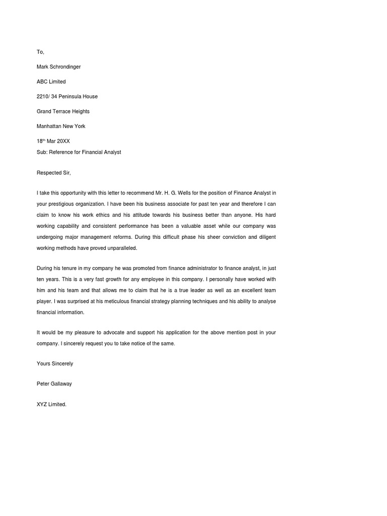 Business Financial Reference Letter | PDF