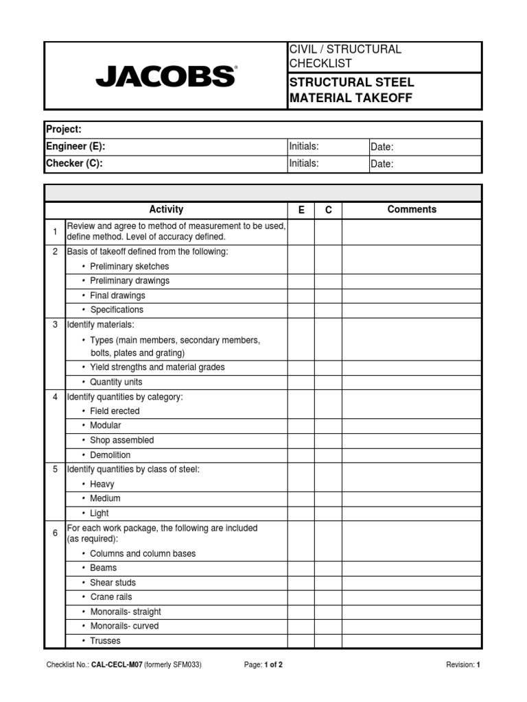 Cural Steel Material Takeoff Checklist | PDF