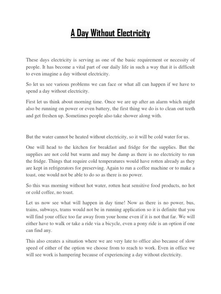A Day Without Electricity | PDF | Refrigerator | Electricity