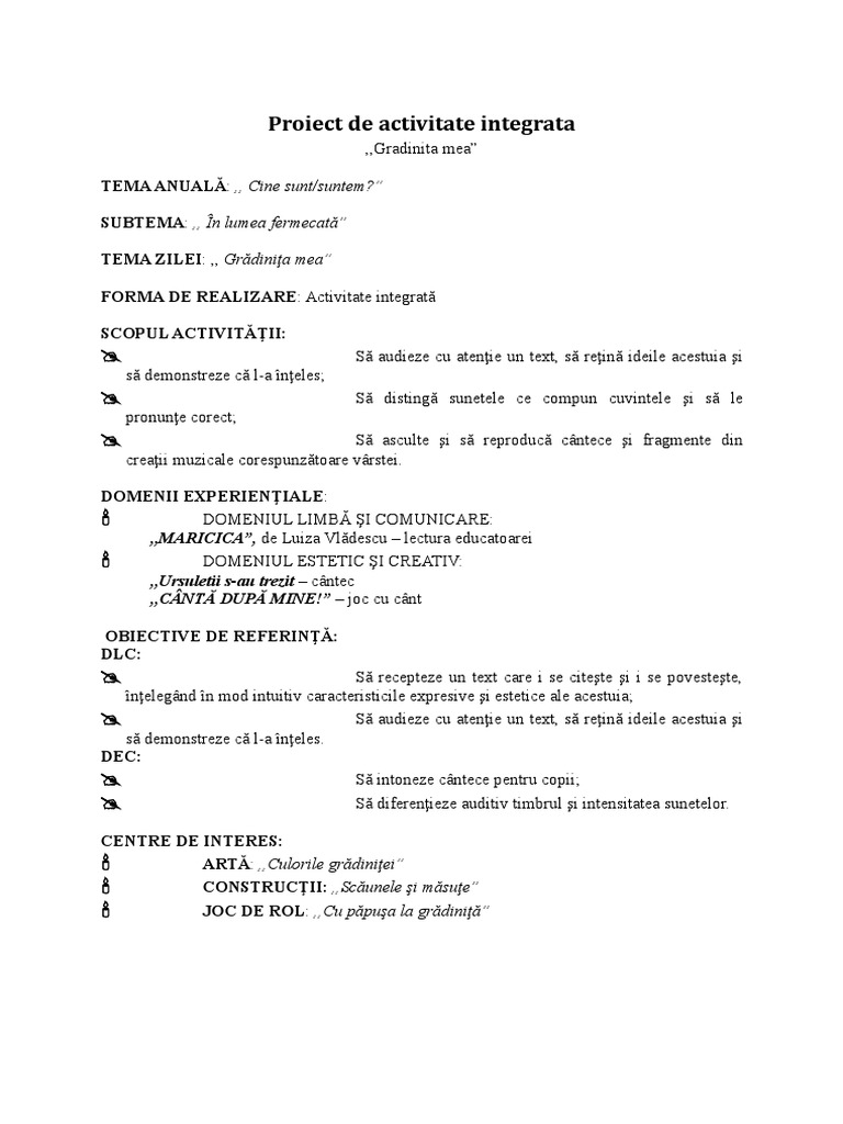 Proiect Activitate Integrata Gradinita Mea | PDF