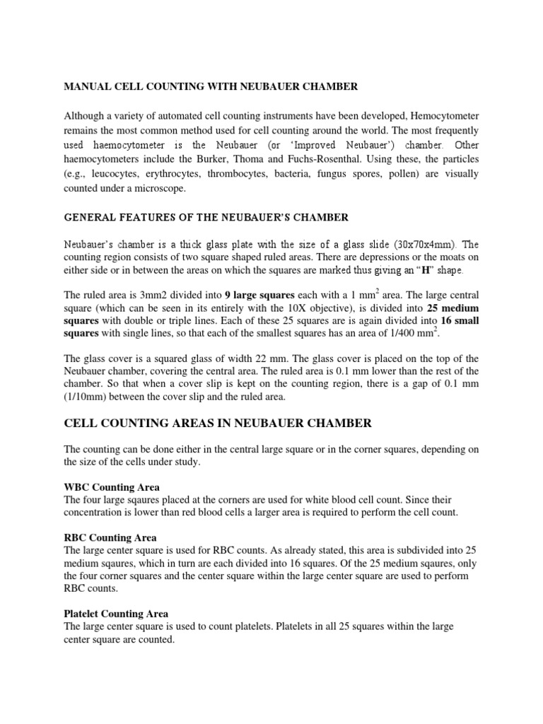 Cell Counting Areas in Neubauer Chamber | PDF | Red Blood Cell | Nature