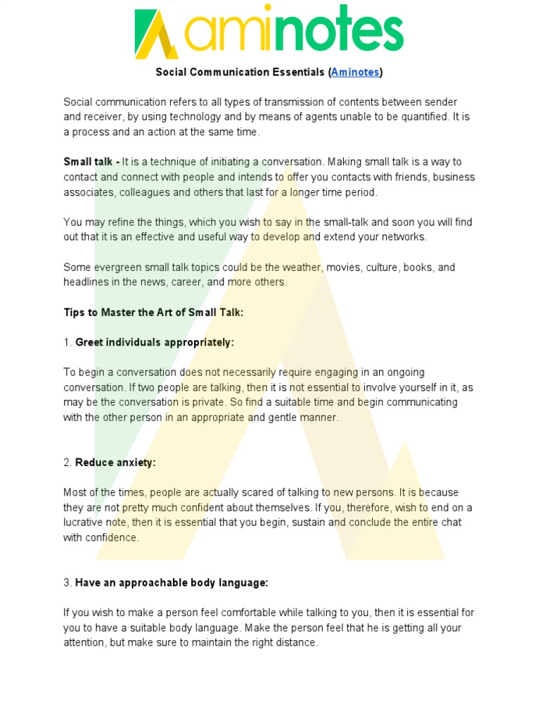 Mastering Small Talk Techniques | PDF | Body Language | Conversation
