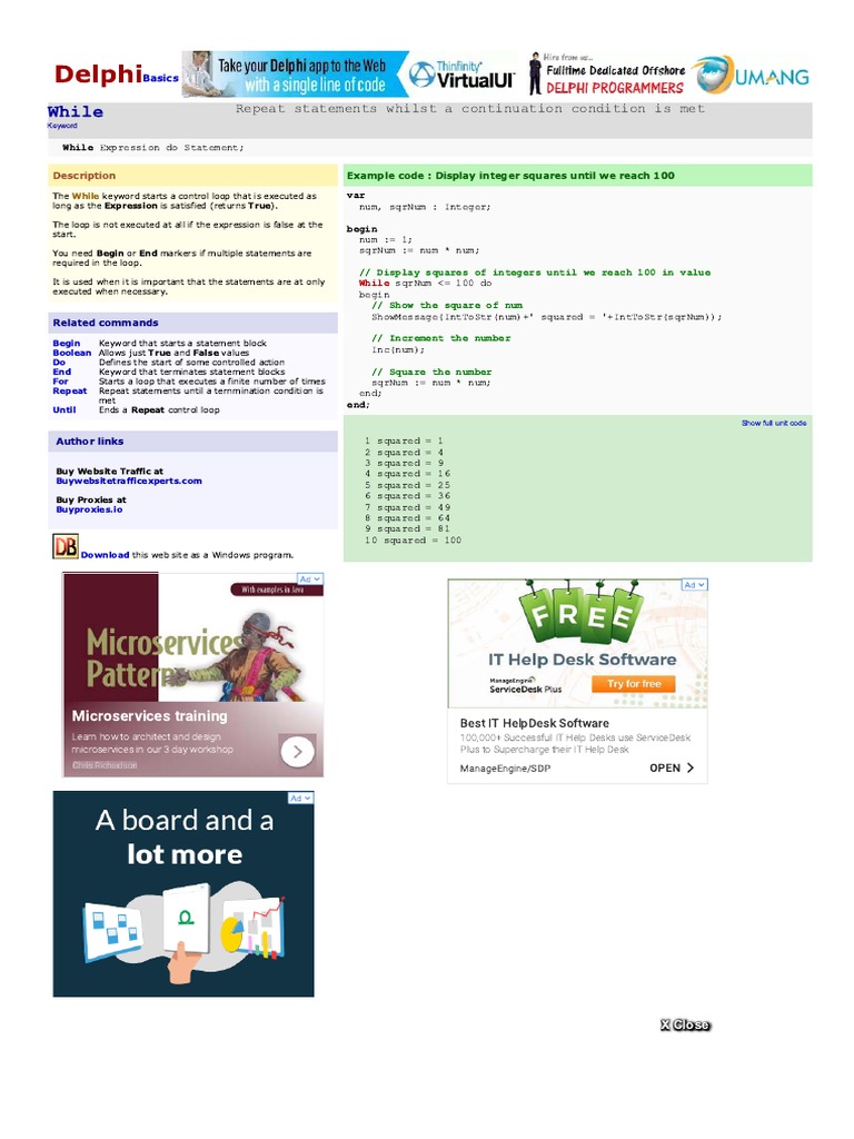 Delphi Basics - While Command | PDF