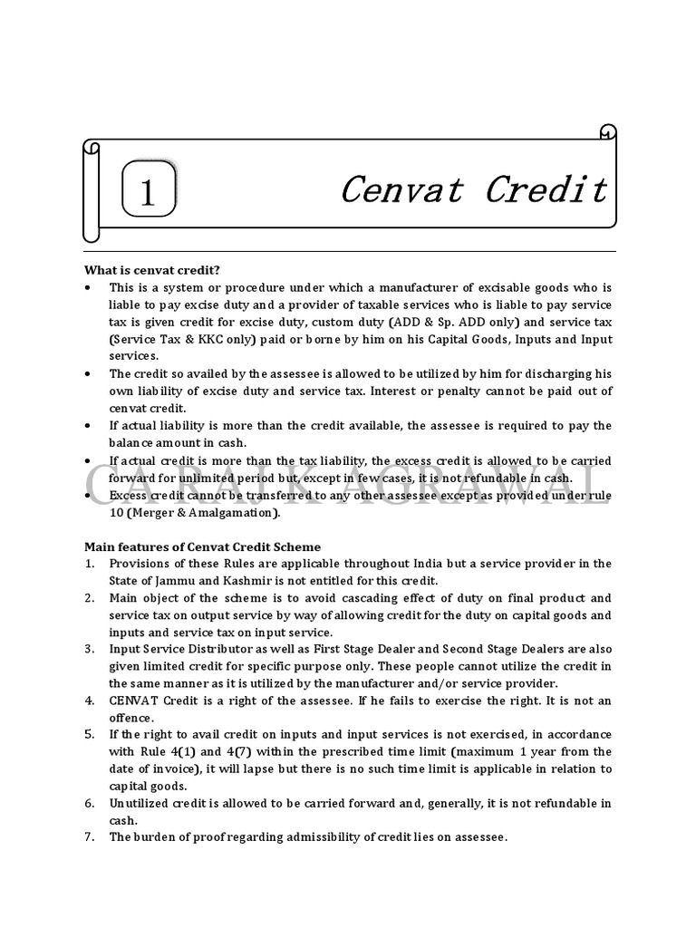 1.cenvat Credit | Download Free PDF | Credit | Finance & Money Management