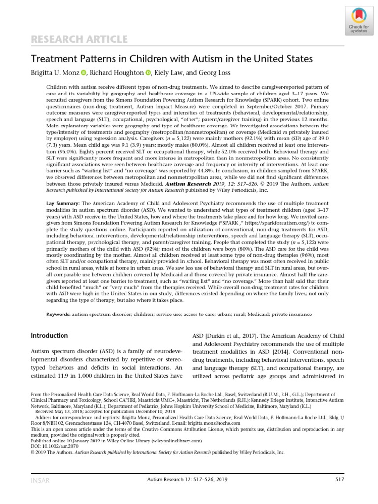 Treatment Patterns in Children With Autism in The United States | PDF ...
