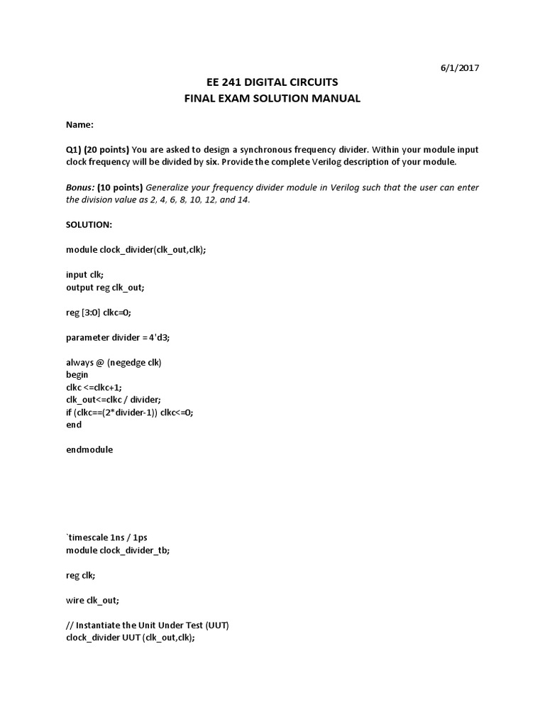 Ee 241 Digital Circuits Final Exam Solution Manual | PDF | Binary Coded Decimal | Parameter ...