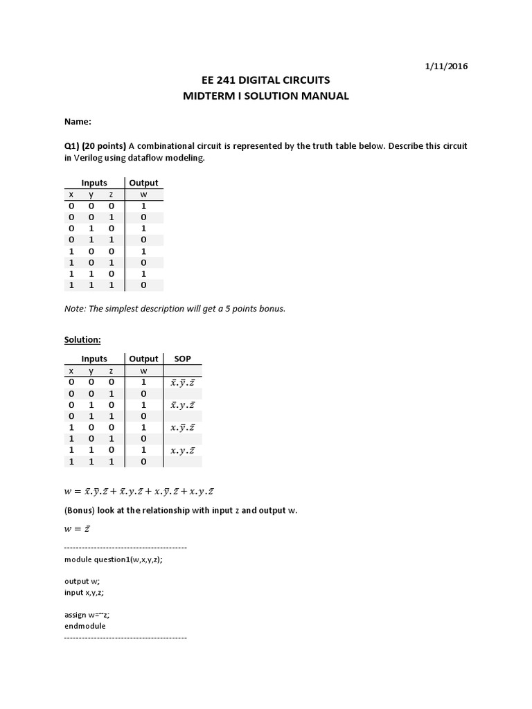 EE241 MT 1 Solution Manual | PDF | Analog To Digital Converter | Areas ...