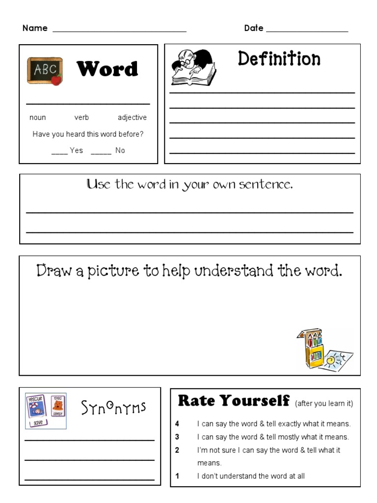 Learning New Words: A Worksheet for Defining, Practicing, and ...