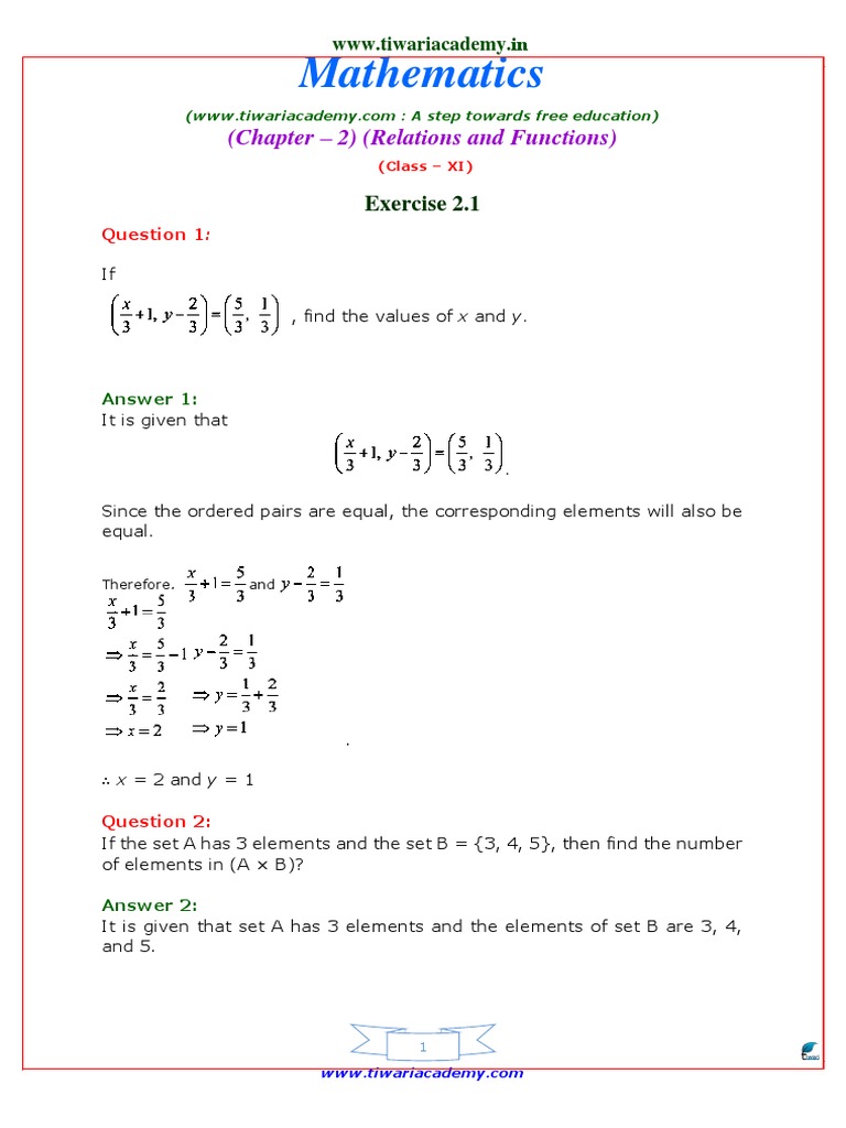 Mathematics: (Chapter - 2) (Relations and Functions) | PDF | Numbers | Mathematical Objects