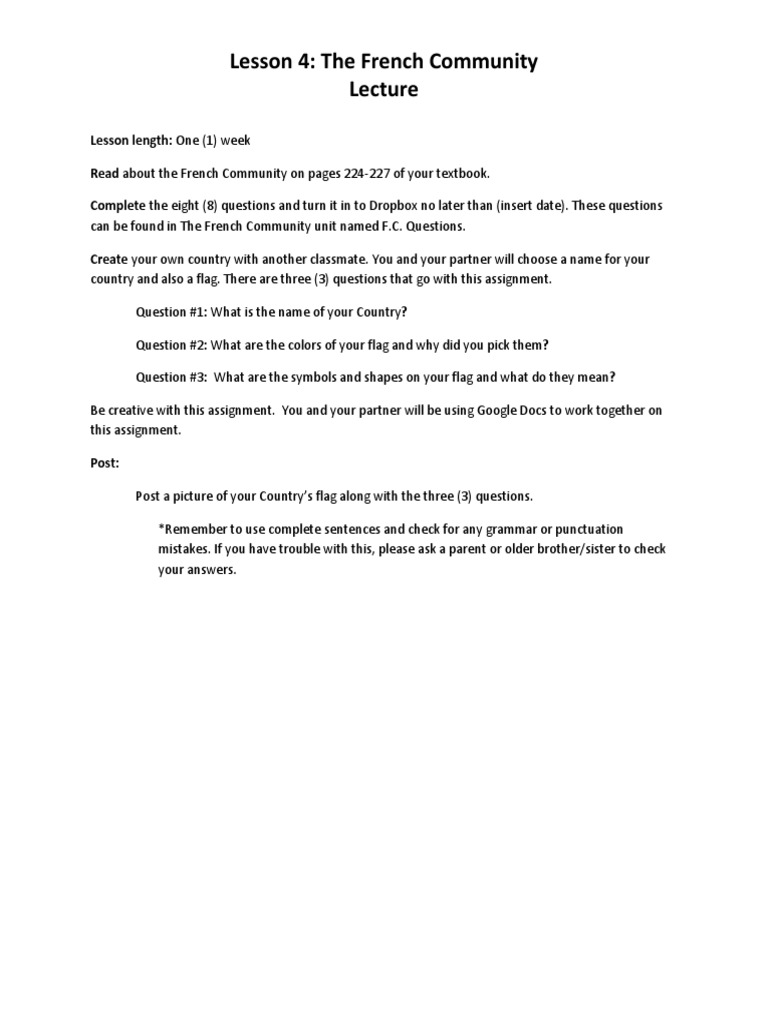 French Community Student Project | PDF | Games & Activities