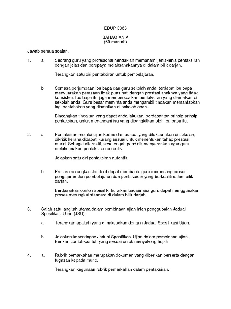 Skema Pentaksiran EDUP 3063 (BS) | PDF