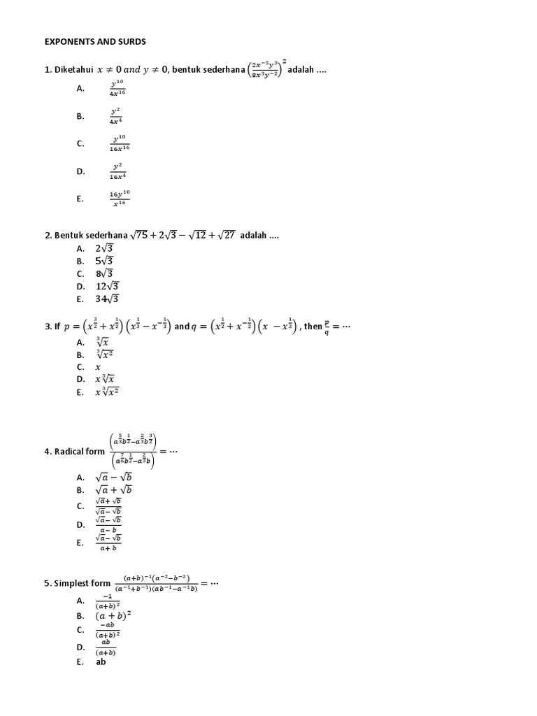 Latihan Soal Indices | PDF | Equations | Algebra