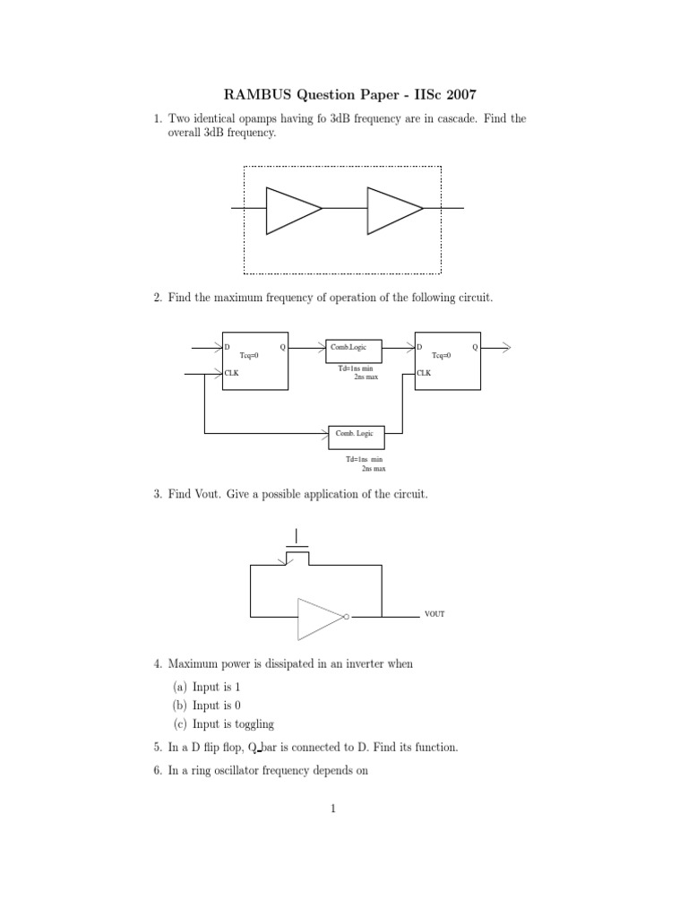 Rambus Question Paper - Iisc 2007: D Q TCQ 0 D Q TCQ 0 Comb - Logic ...