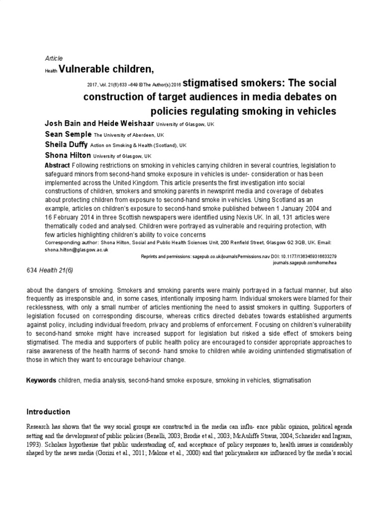 Vulnerable Children, Stigmatised Smokers: The Social Construction of ...