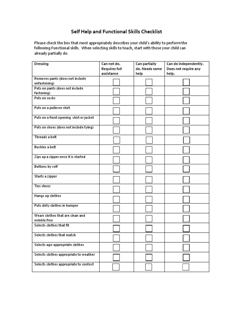 Self Help Checklist | PDF | Hygiene | Clothing