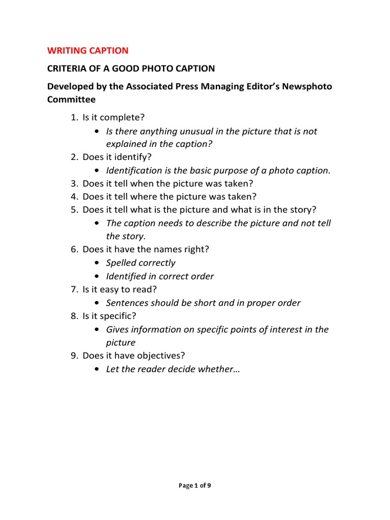 Notes On Writing Caption | PDF | Page Layout | Semiotics