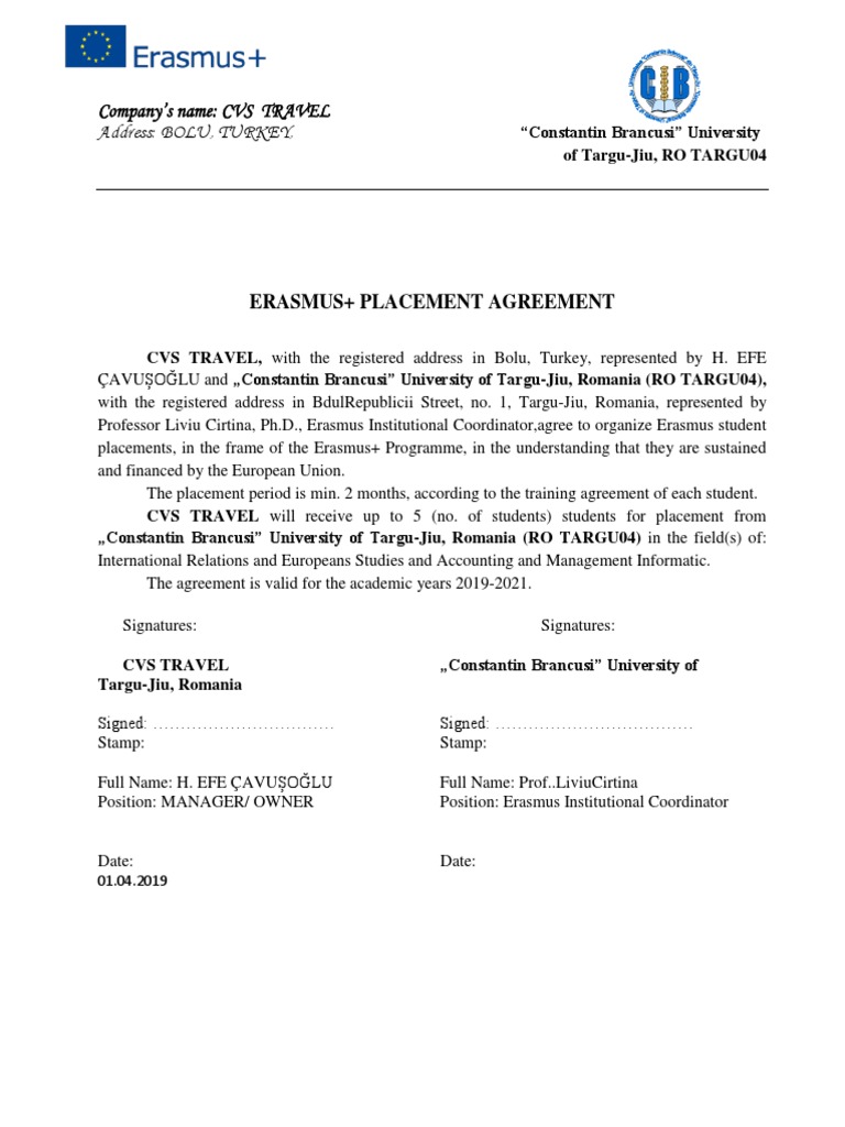 Model Parteneriat Erasmus Practică | PDF