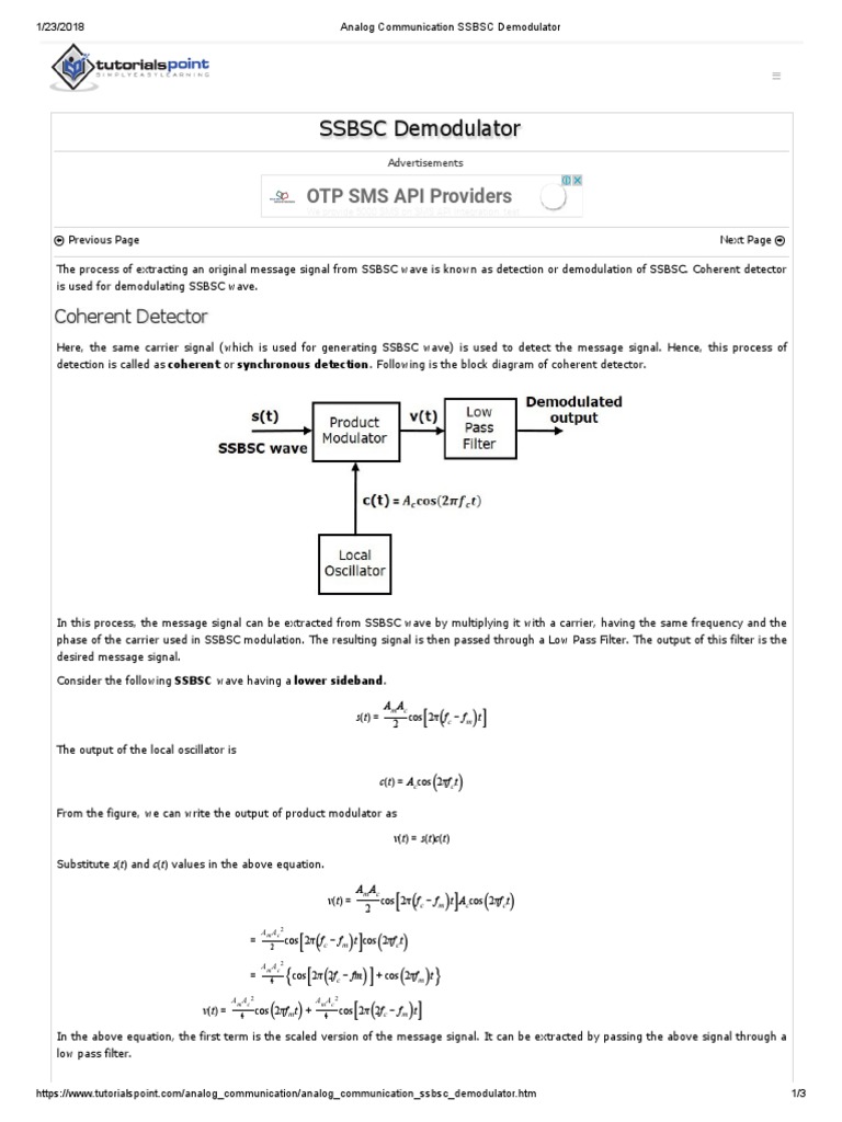 Analog Communication SSBSC Demodulator | PDF | Detector (Radio ...