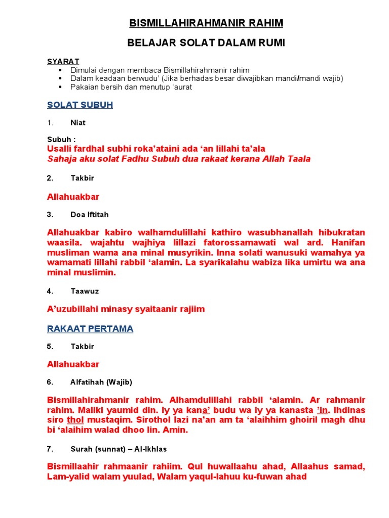 Panduan Solat 5 Waktu Dalam Rumi | PDF | Islamic Behaviour And ...