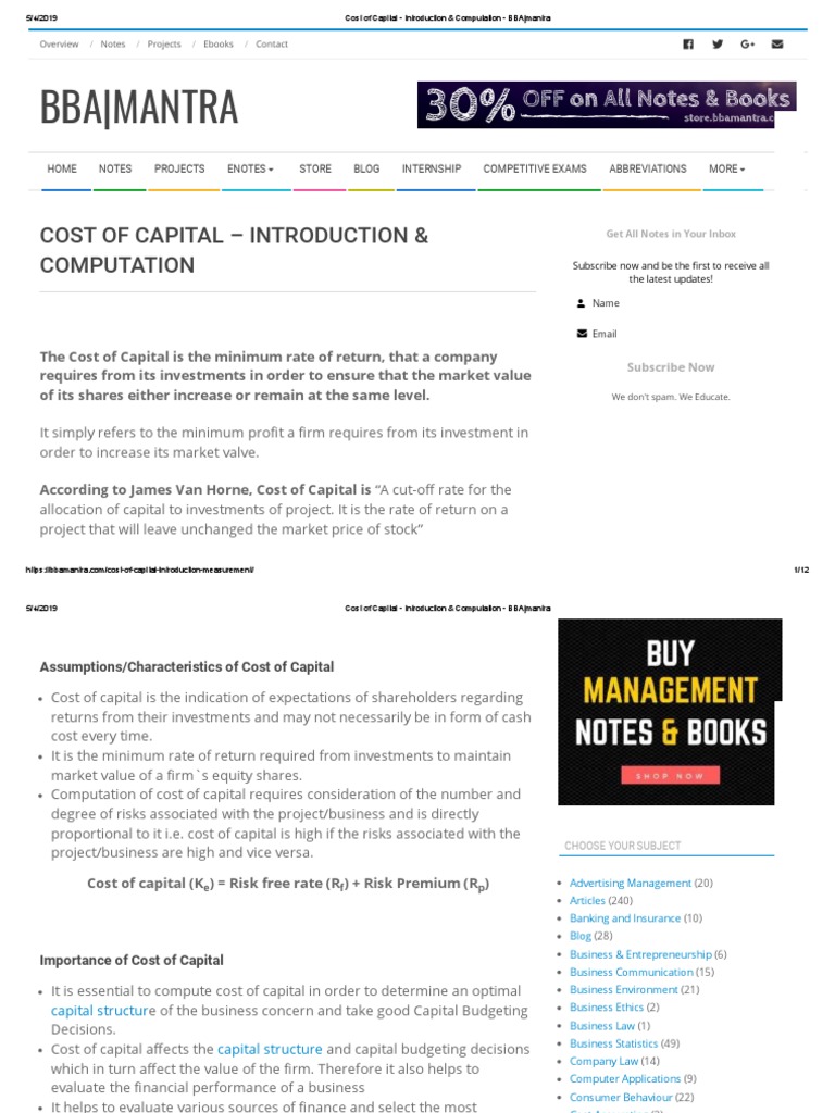 Cost of Capital - Introduction & Computation | PDF | Cost Of Capital ...