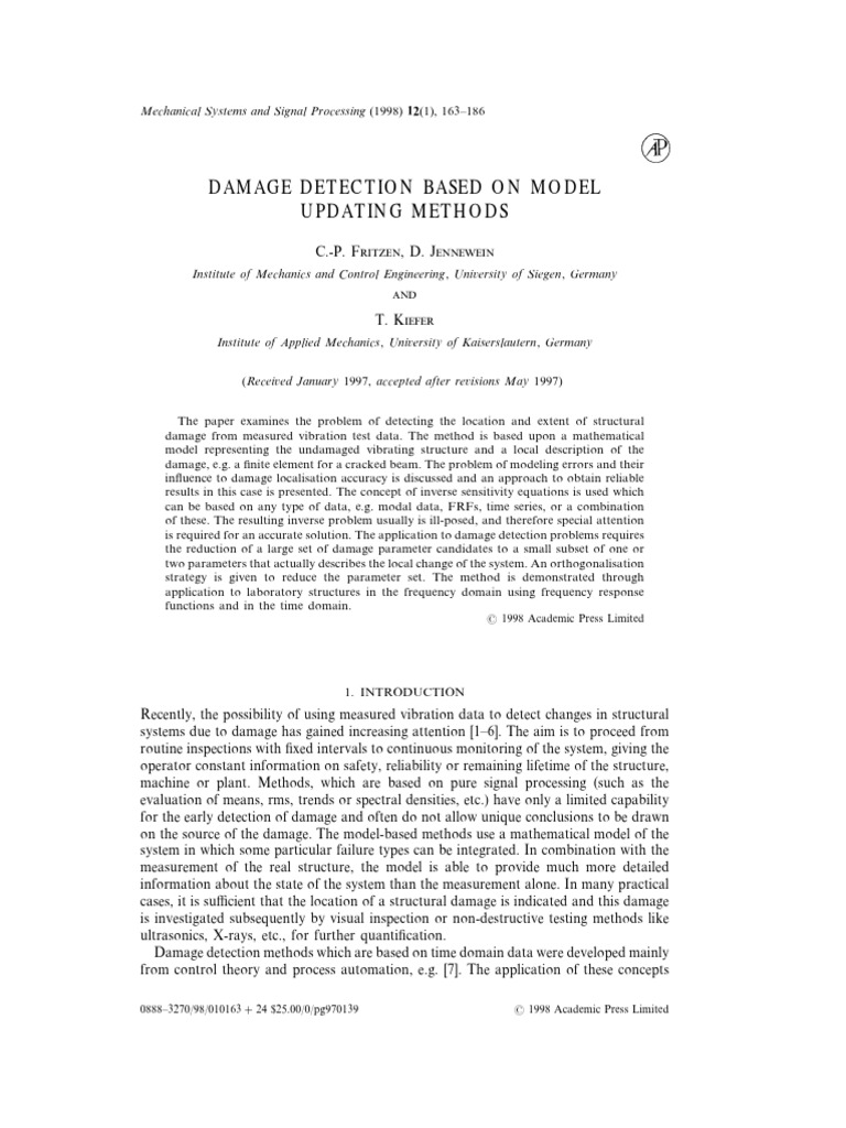 Damage Detection Based On Model Updating Methods | PDF | Matrix ... Damage Detection Based On Model Updating Methods | PDF | Matrix ...