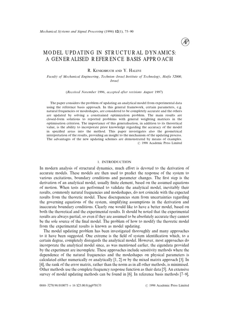 Model Updating In Structural Dynamics A Generalised Reference Basis Approach Pdf