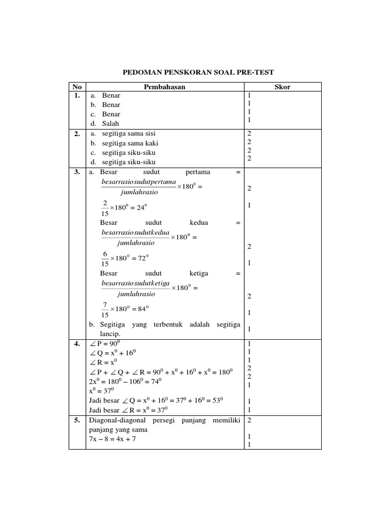 8.pedoman Penskoran SOAL PRE-TEST | PDF