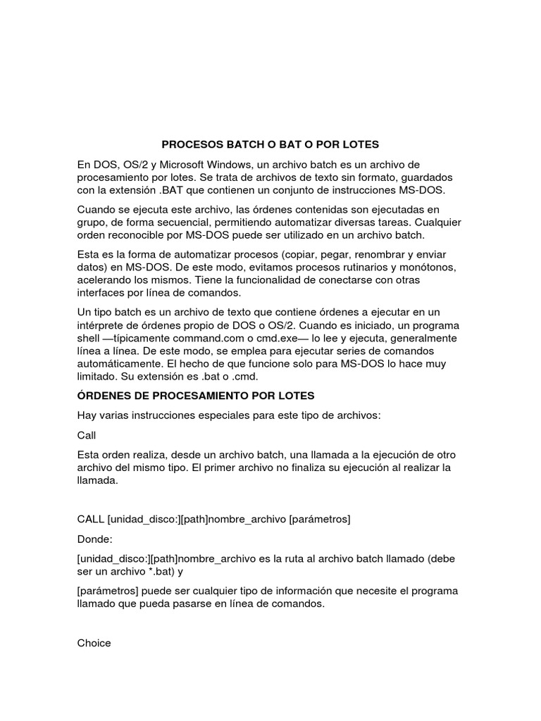 Procesos Batch en MS-DOS y Windows | PDF | Software del sistema ...