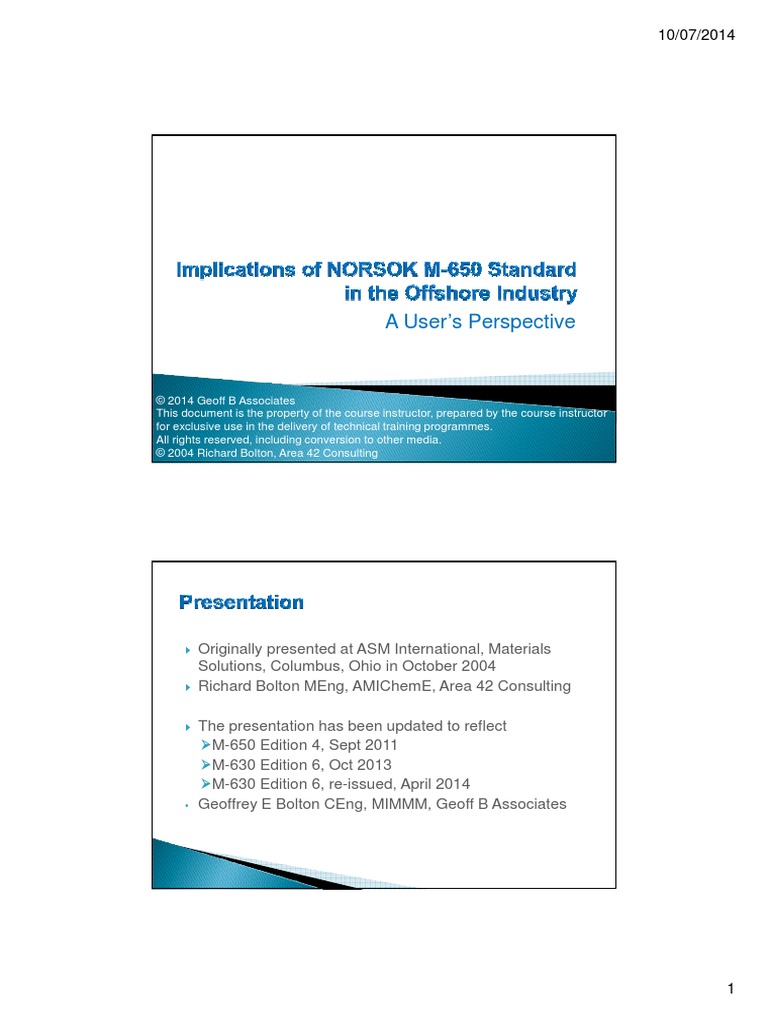 Implications of NORSOK M-650 Standard in The Offshore | PDF | Heat ...