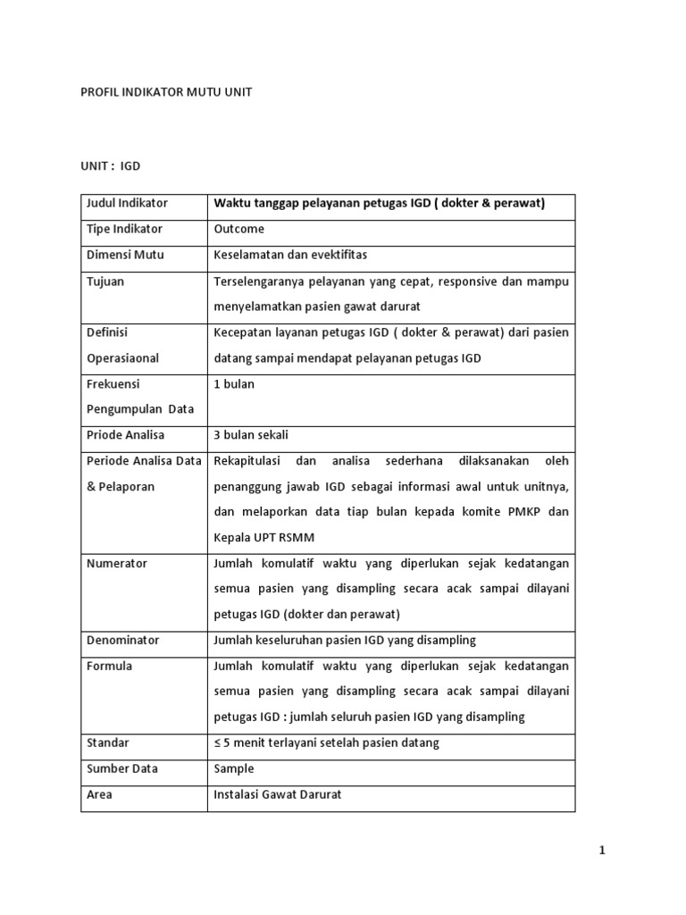 Profil Indikator Mutu Unit Igd | PDF