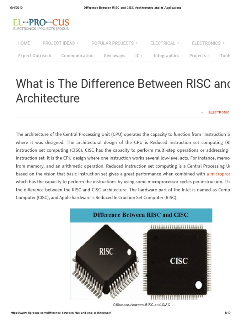Difference Between Risc And Cisc Architectures And Its Applications Pdf Central Processing