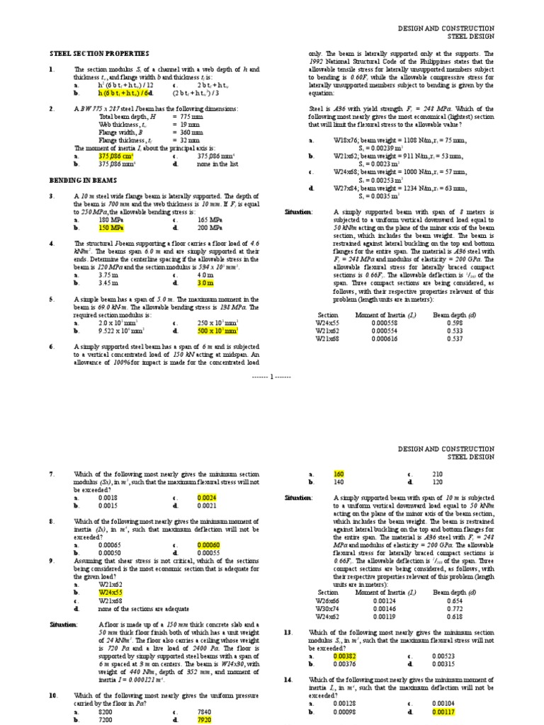 STEEL BEAM SELECTION FOR FLOOR SUPPORT | PDF | Bending | Beam (Structure)