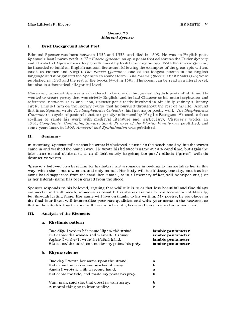 Sonnet 75 Pdf Pdf Edmund Spenser The Faerie Queene