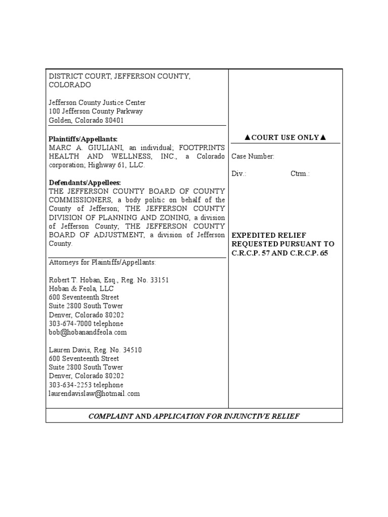 Plaintiffs/Appellants:: Complaint and Application For Injunctive Relief | PDF | Declaratory ...