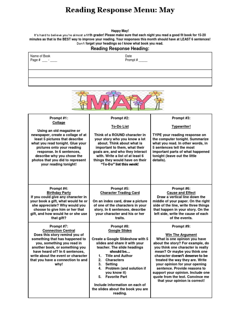 May Reading Response | PDF | Language Arts & Discipline