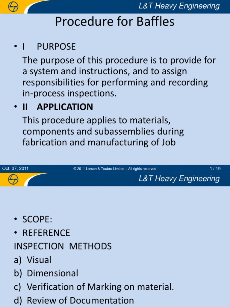 Procedure For Baffles: © 2011 Larsen & Toubro Limited: All Rights ...
