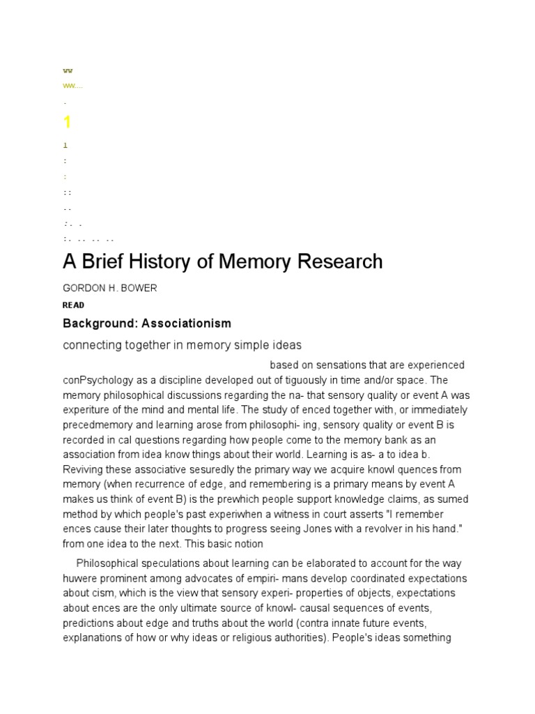 A Brief History of Memory Research: Background: Associationism | PDF ...