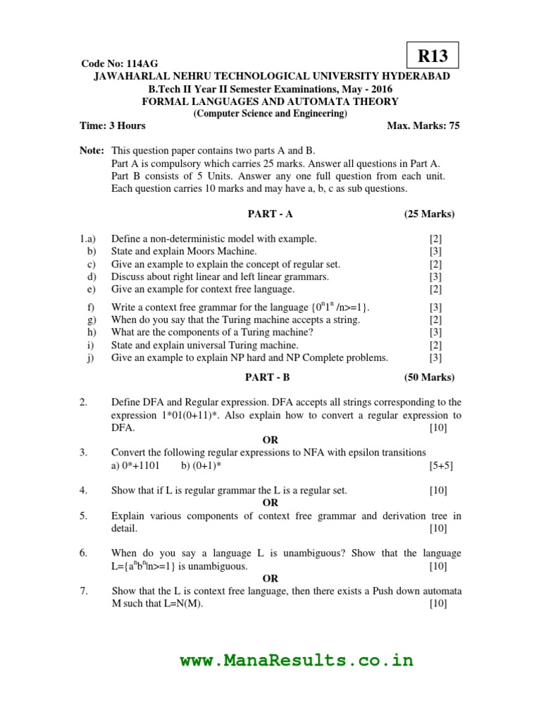 Important Jntu Papers | PDF | Computer Science | Syntax (Logic)