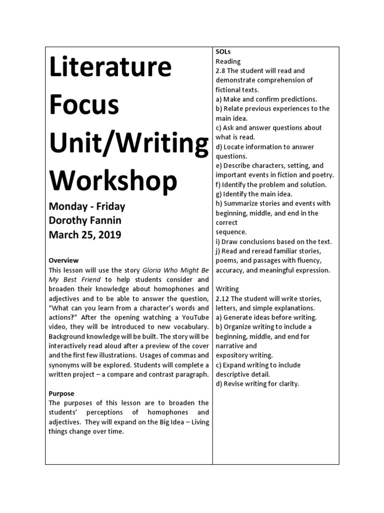 Language Arts Gloria Who Might Be My Best Friend Lesson Plan | PDF ...