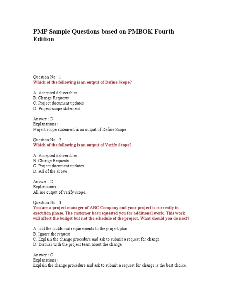 PMP Sample Questions Overview | PDF | Project Management | Business