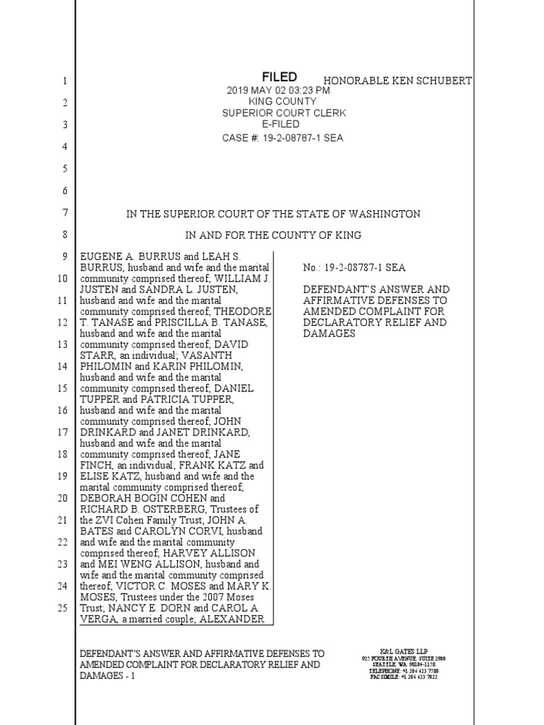 Answer-Waterfont LID Lawsuit | PDF | Declaratory Judgment | Plaintiff