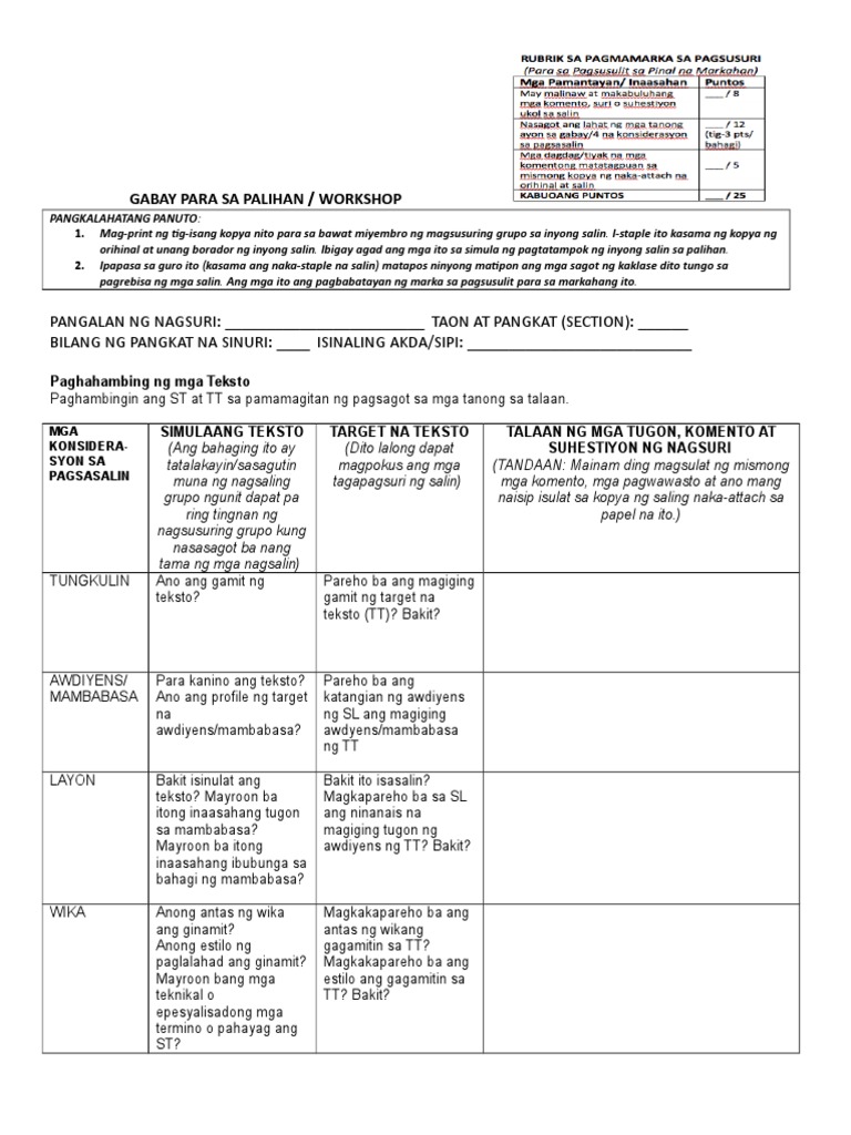 Gabay para Sa Palihan Workshop | PDF