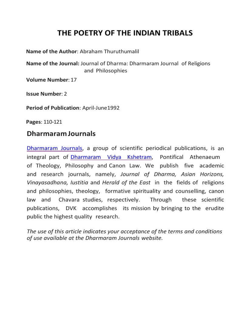 The Poetry of The Indian Tribals-A Thuruthumalil-April-June-1992 | PDF ...