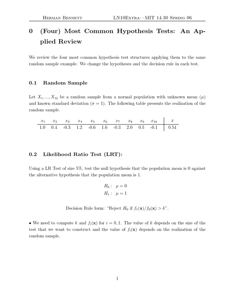 0 (Four) Most Common Hypothesis Tests: An Ap Plied Review | PDF ...