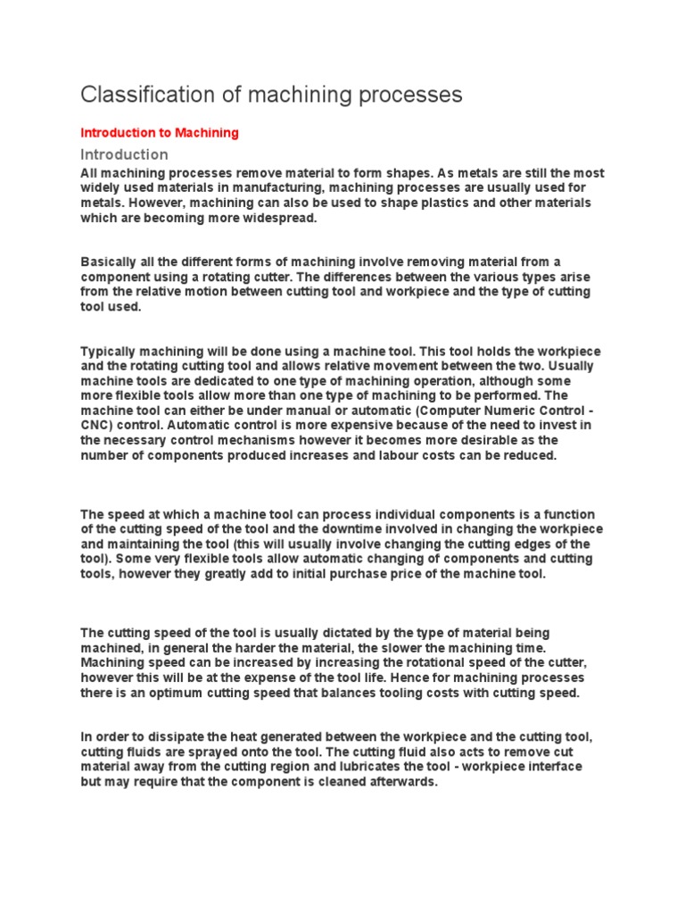 Classification of Machining Processes | PDF | Machining | Grinding ...