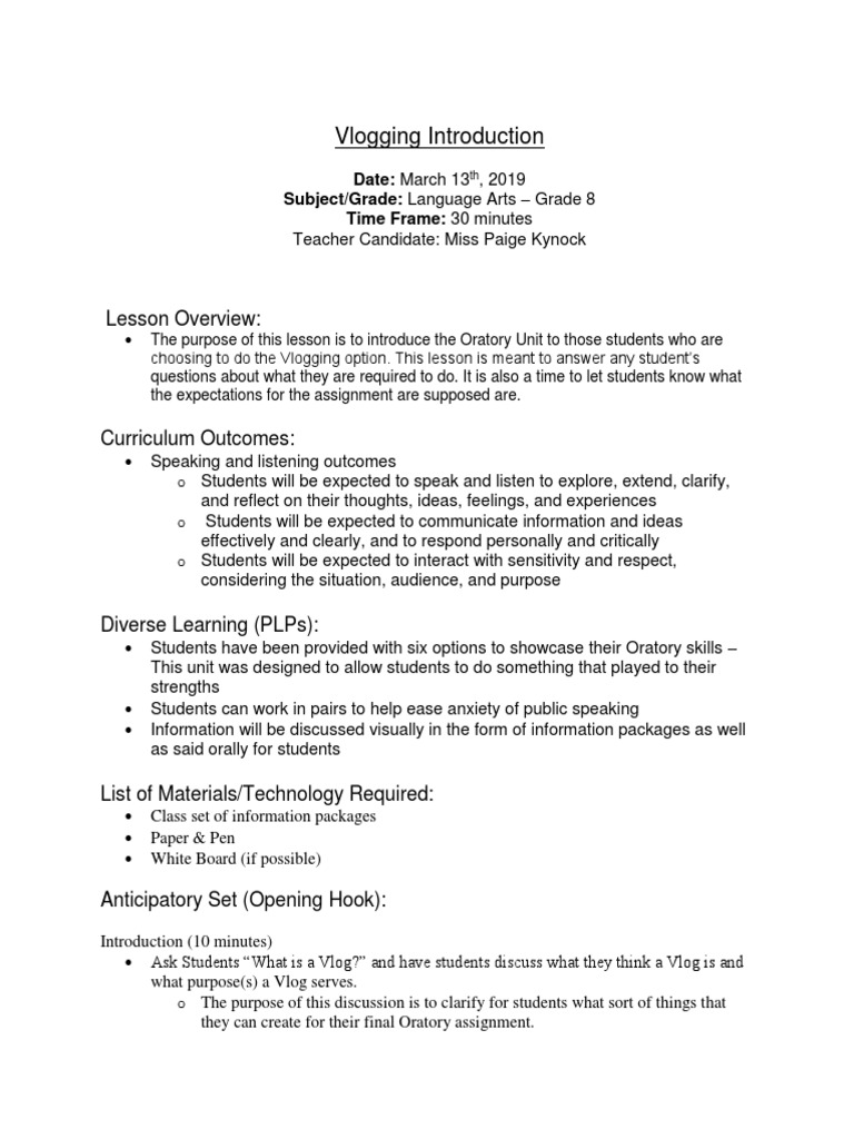 Vlogging Assignment Overview for Students | PDF | Brainstorming | Human ...