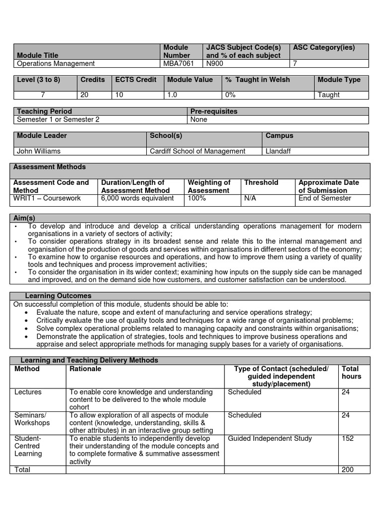 MBA7061 Operations Management | PDF | Operations Management | Quality Management